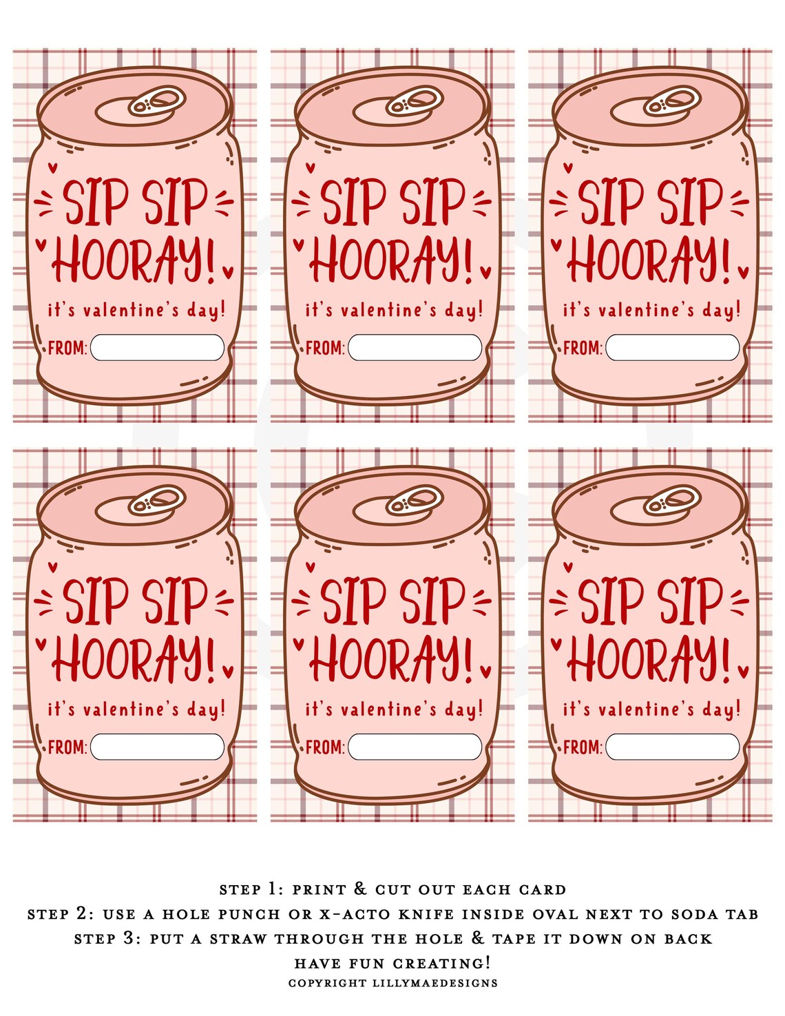Soda Valentines Cards, Sip Sip Hooray, Silly Straw Valentines ...