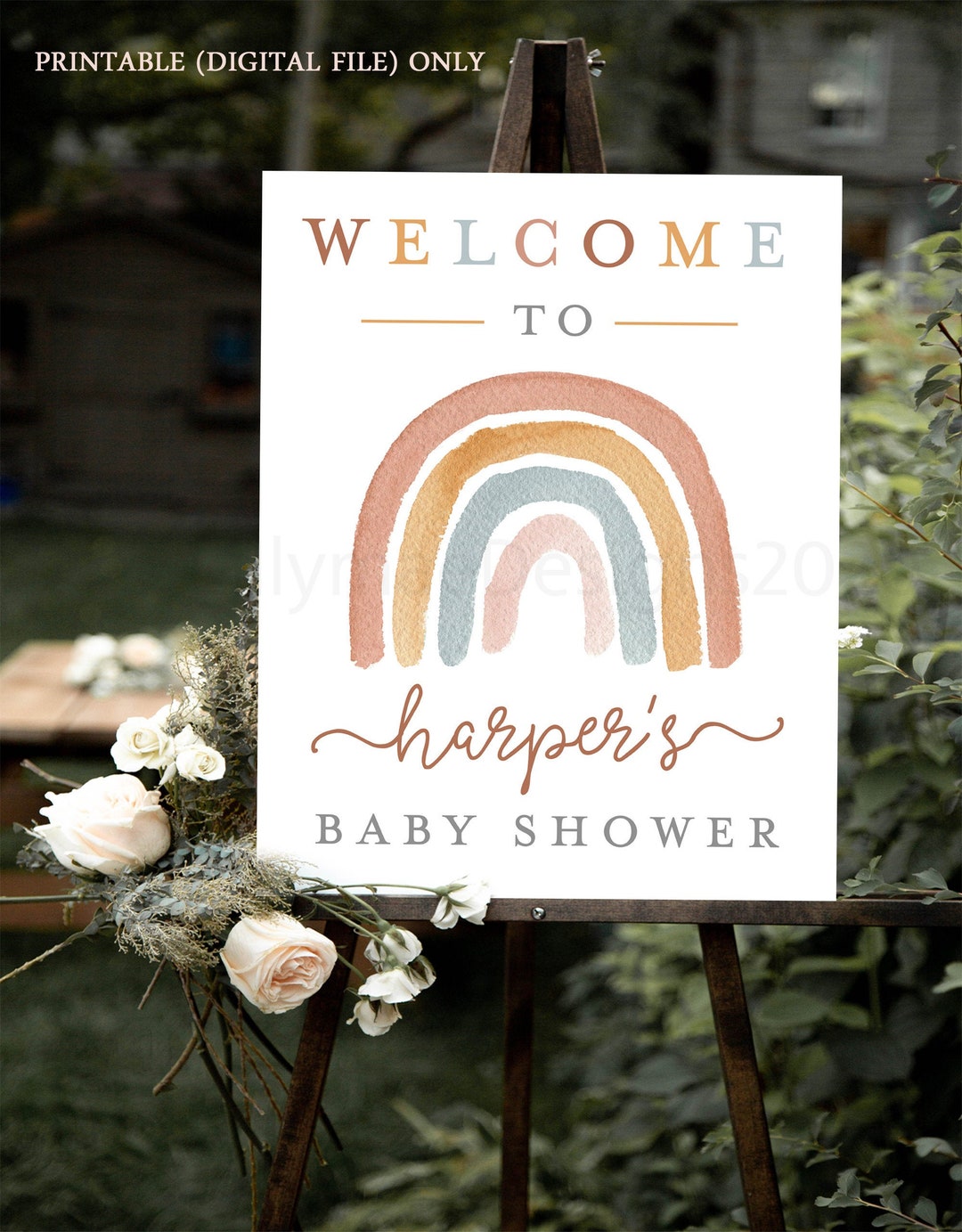 Rainbow Welcome Sign, Rainbow Baby Shower Welcome Poster, Earth Tones ...
