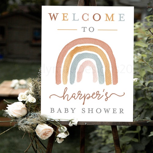 EDITABLE Boho Rainbow Baby Shower Welcome Sign Printable - Etsy