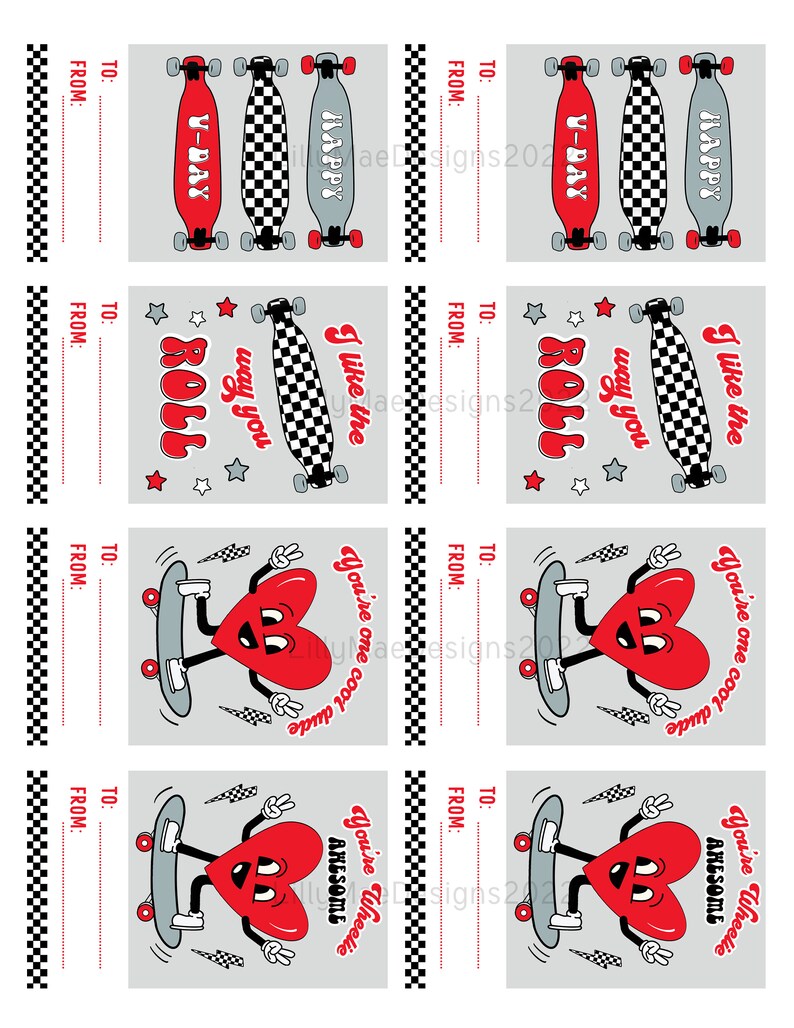 Skateboard Class Valentines, Boy's Classroom Valentines, Kids School ...