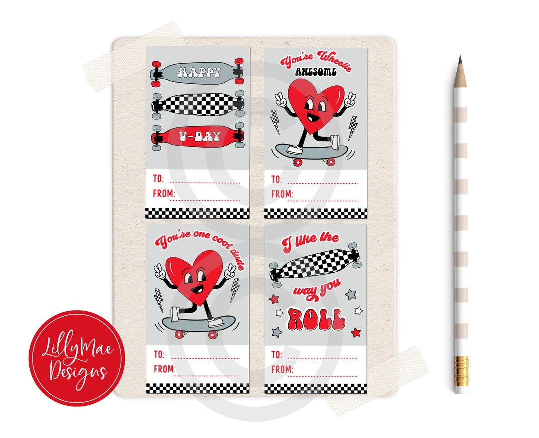 Skateboard Class Valentines, Boy's Classroom Valentines, Kids School ...