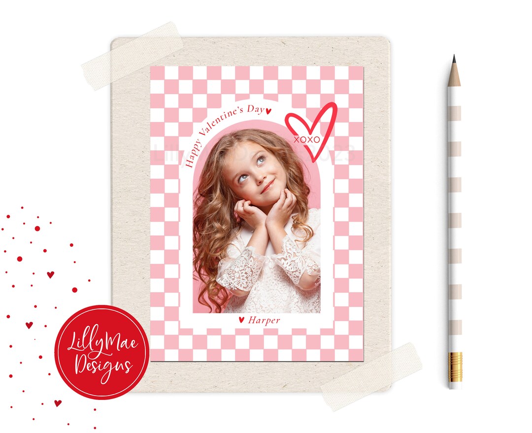 Classroom Valentines, Valentine Photo Card, Pink Checkers Kids ...