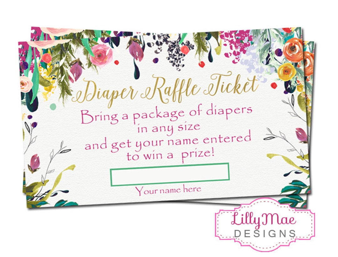 Diaper Raffle Tickets, Baby Shower Diaper Raffle, Watercolor Bouquet ...