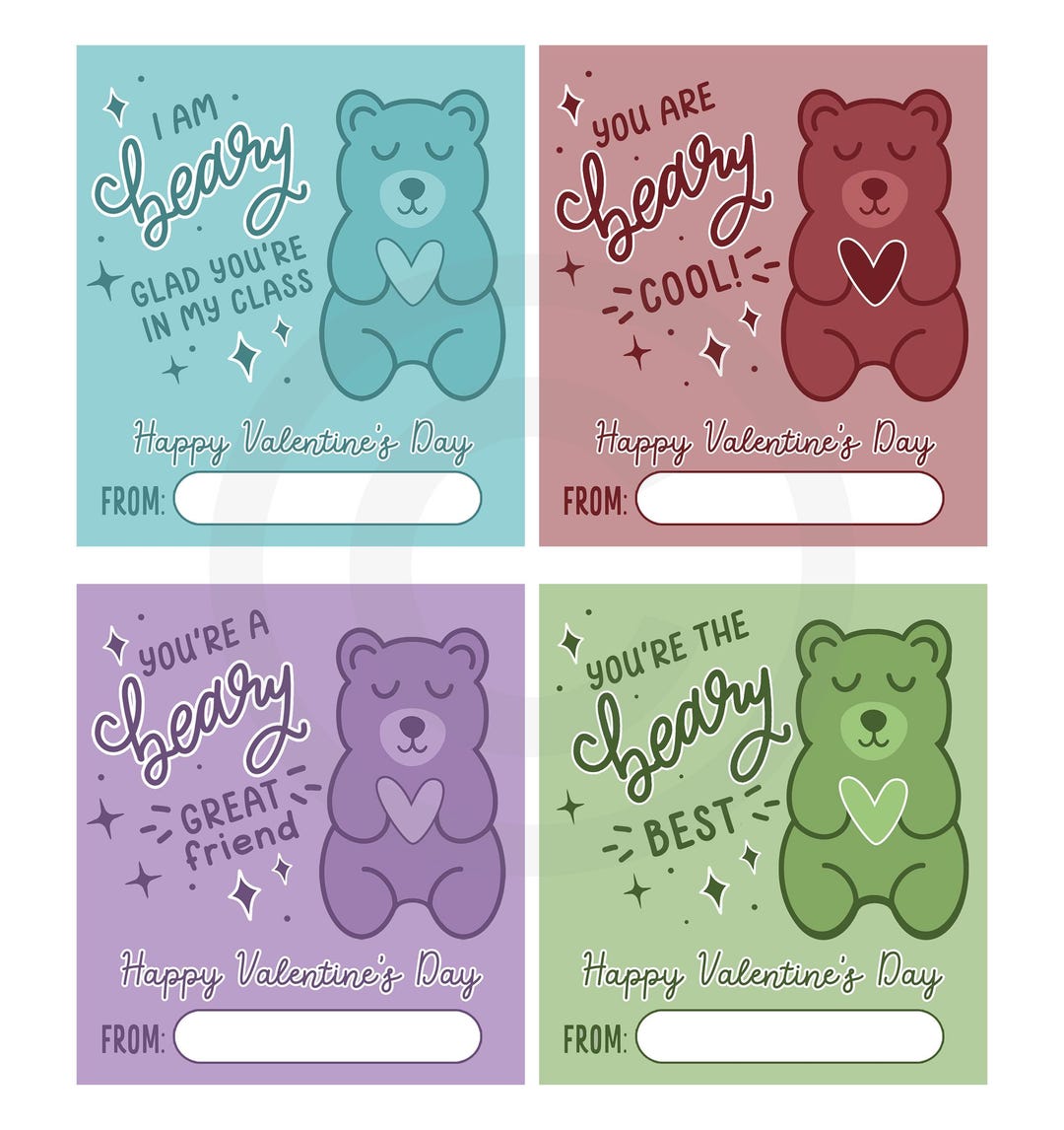 Gummy Bear Valentines, Classroom Valentines for Boys or Girls, Beary ...