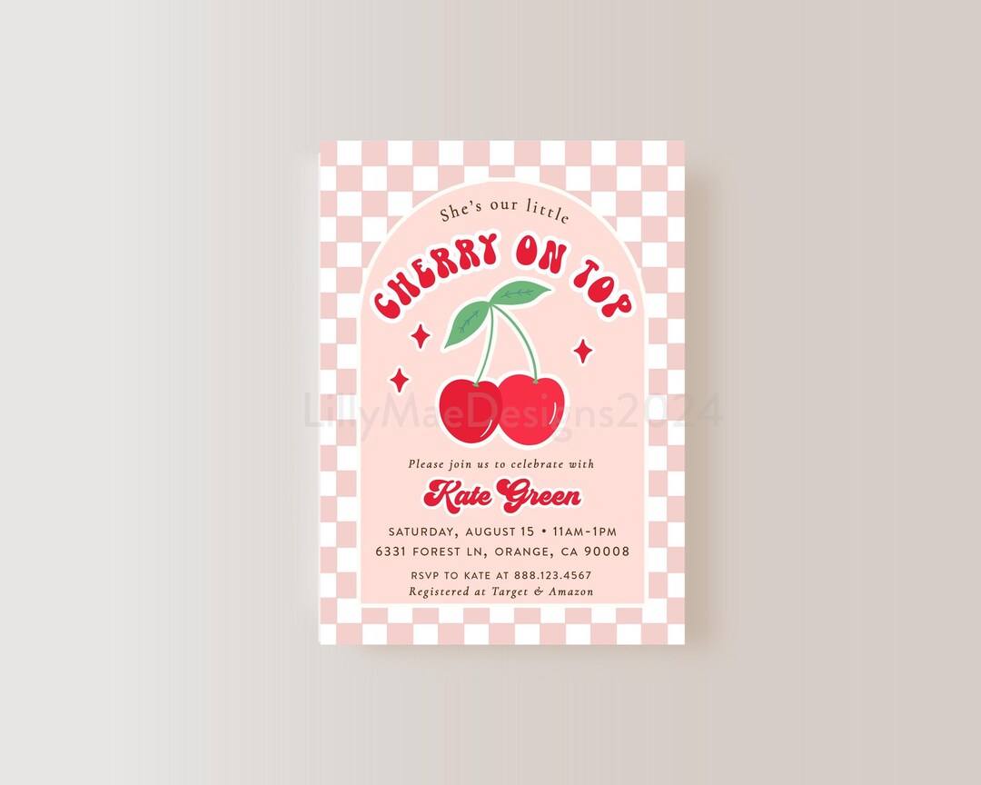 Cherry Baby Shower Invitation, Cherries Theme Shower Invite, Cherry on ...