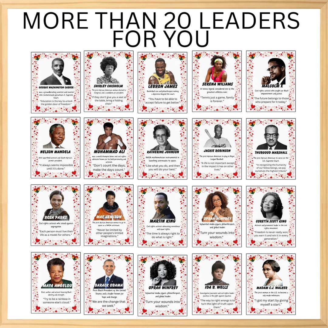 Black History Month Leaders Biography Posters | Heart Valentine’s Day ...