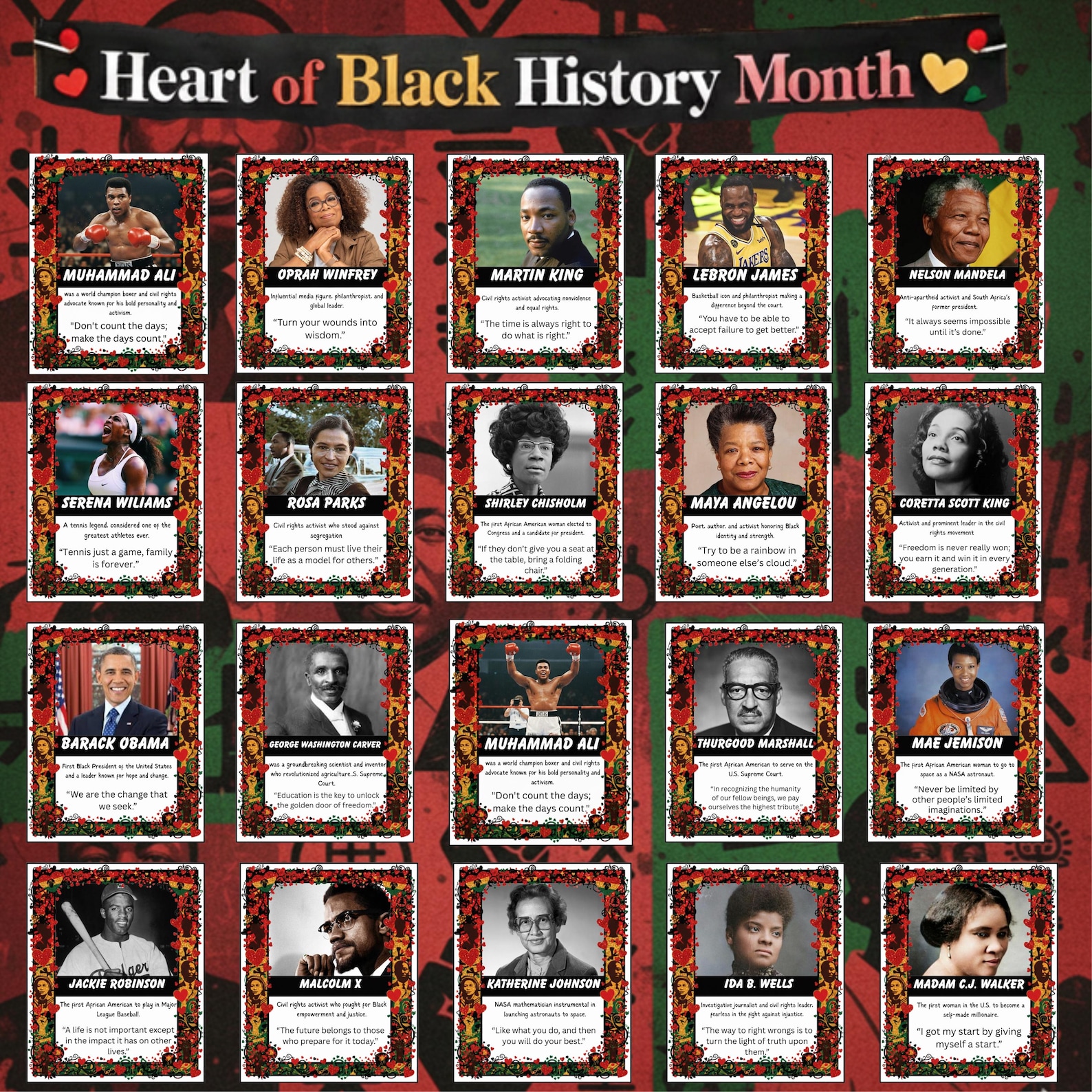 Black History Month Leaders Biography Posters | Heart Valentine’s Day ...
