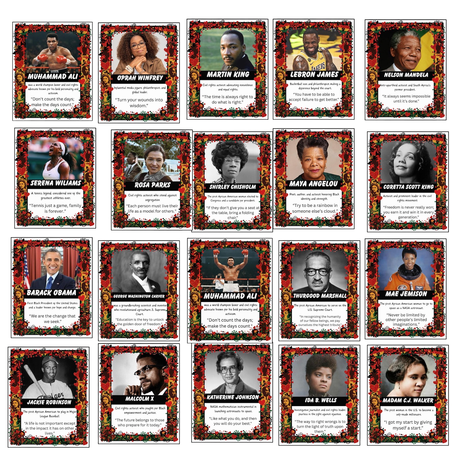 Black History Month Leaders Biography Posters | Heart Valentine’s Day ...
