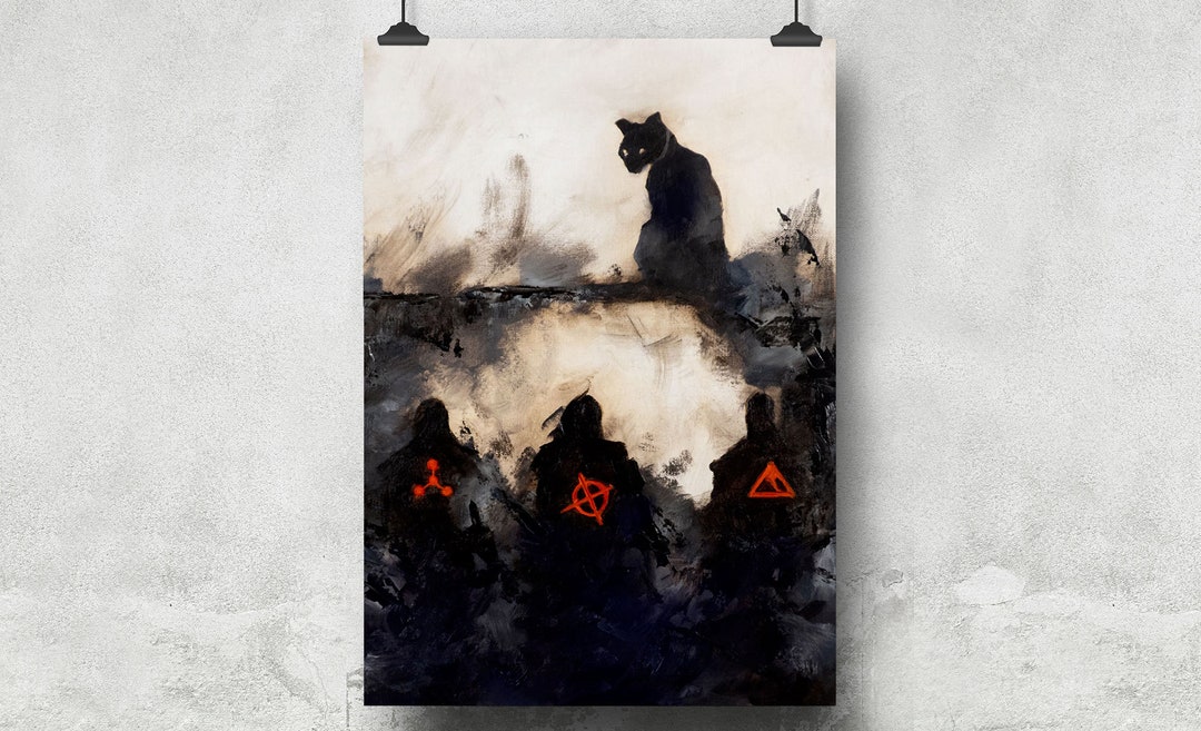 Spooky Cat Commanding the Undead Poster, Dark Art Cat Lover Gift for ...