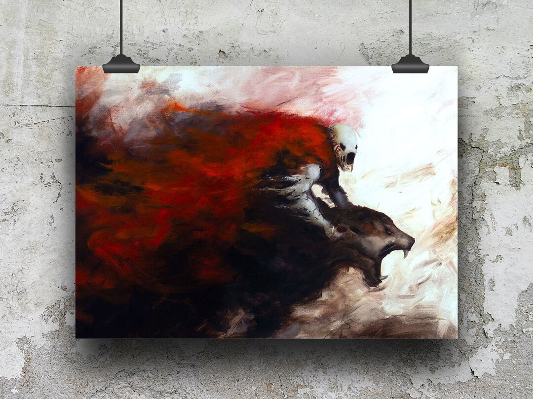 Original Art of Macabre Ghoul Riding Wolf, Ghost Warrior Poster Gamer ...