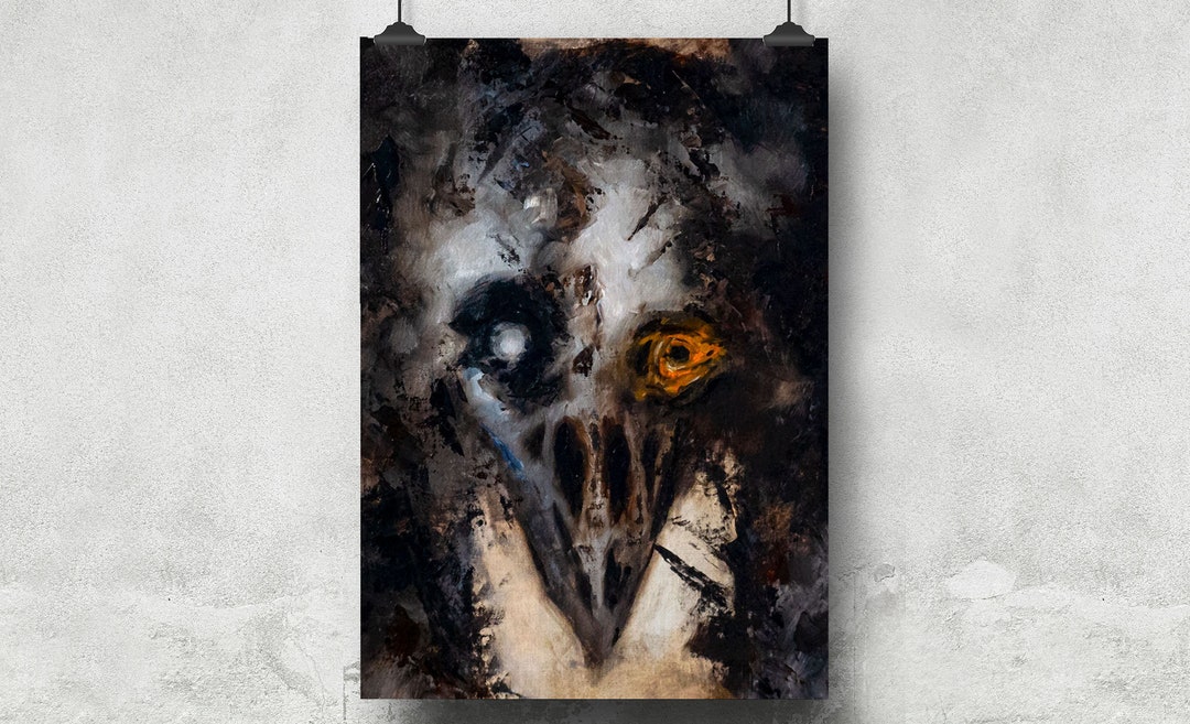 Decayed Surrealistic Bird Skull Modern Art Poster, Spooky Eyes Goth ...