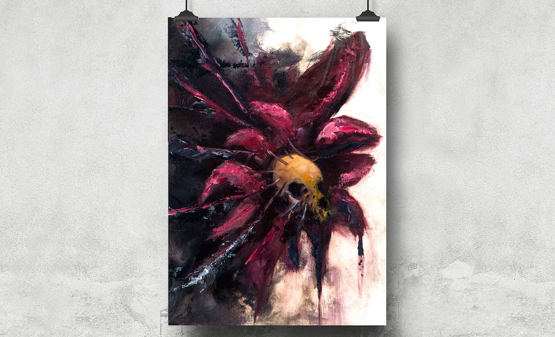 Macabre Scary Modern Art Asiatic Lily With Skull Poster, Original Art ...