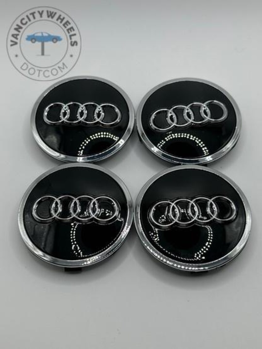 Set of 4 Black/chrome AUDI Alloy Wheel Center Caps 61mm, Black/chrome ...