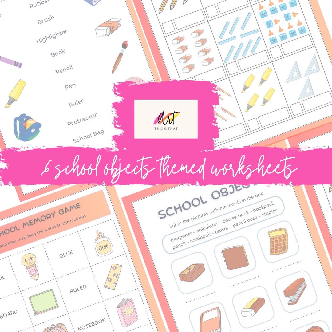 School Objects Printable Kids Worksheets - Etsy