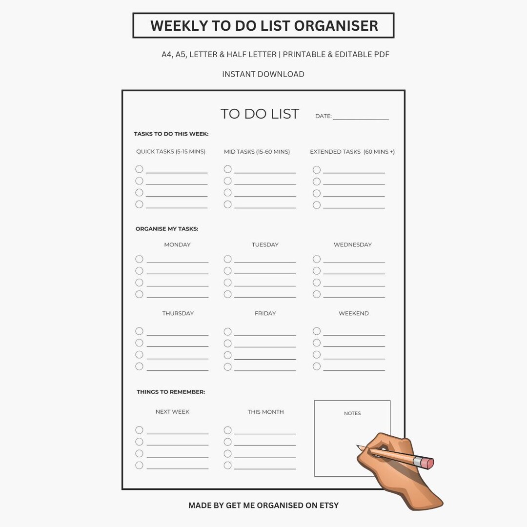 Weekly to Do List Printable, Weekly Task List Template, Printable ...