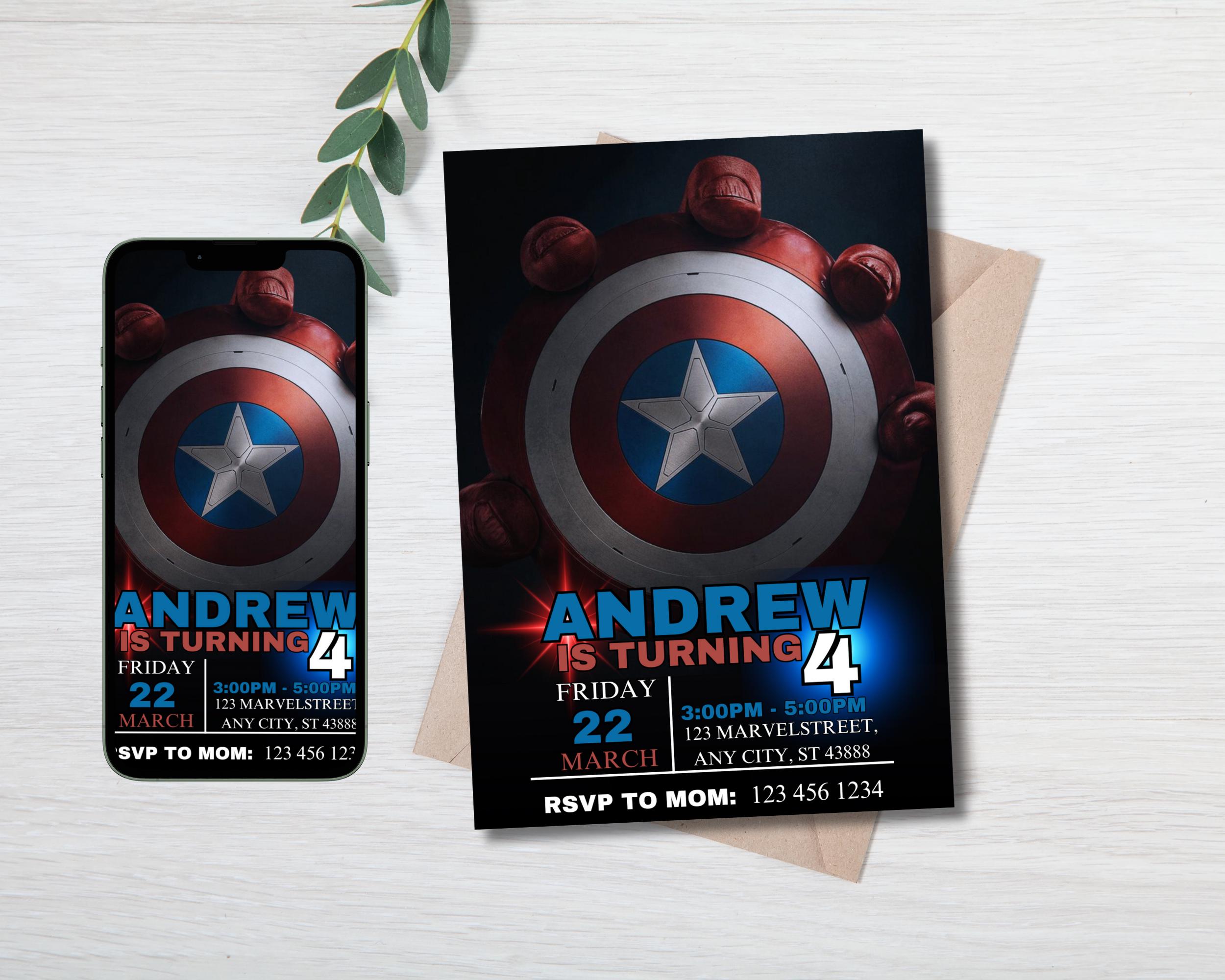 Captain America Birthday Invitation Editable Template, Captain America ...
