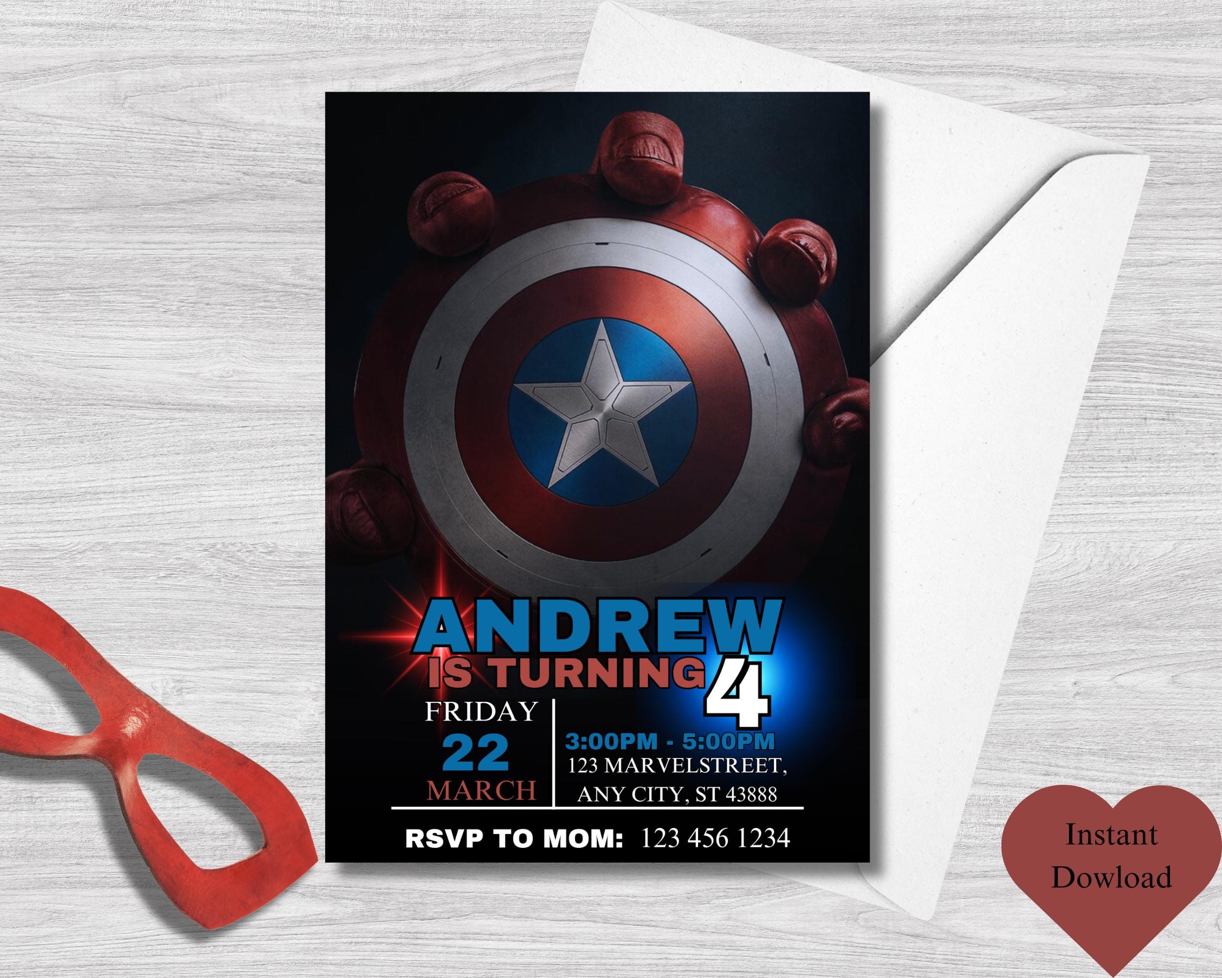 Captain America Birthday Invitation Editable Template, Captain America ...