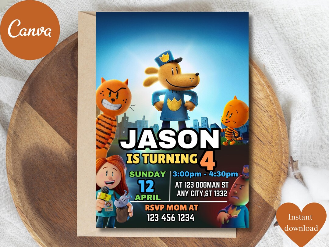 Editable Dogman Birthday Invitation, Dogman Birthday Invitation, Kids ...