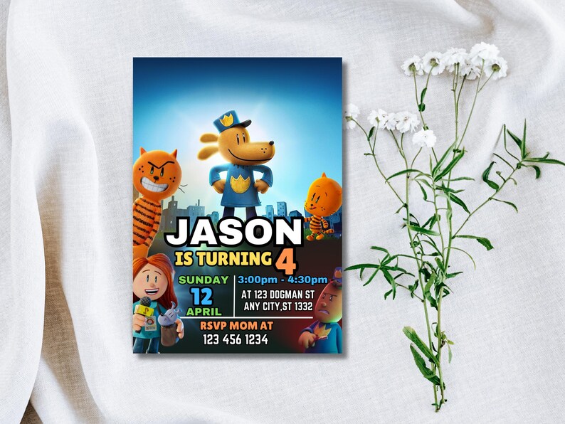 Editable Dogman Birthday Invitation, Dogman Birthday Invitation, Kids ...