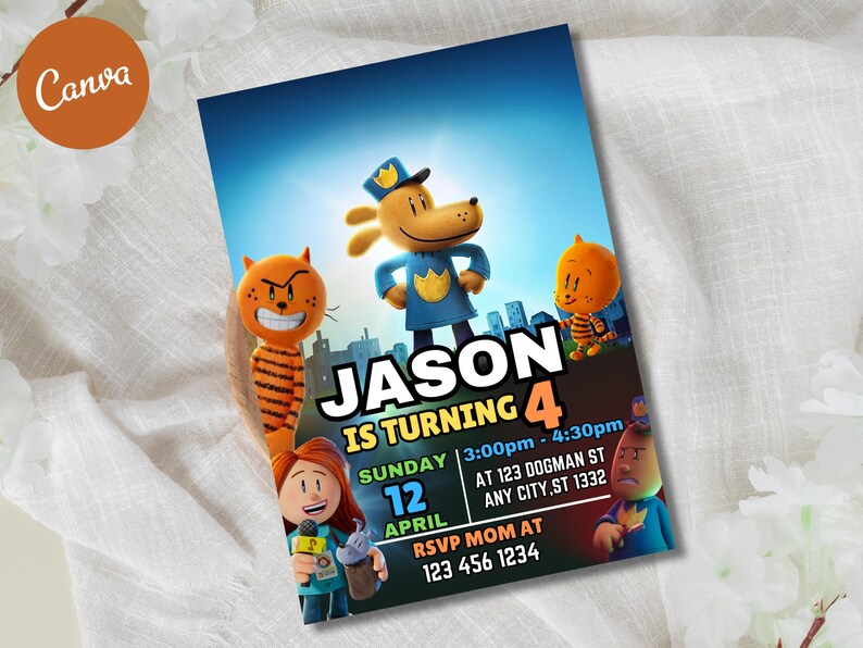 Editable Dogman Birthday Invitation, Dogman Birthday Invitation, Kids ...