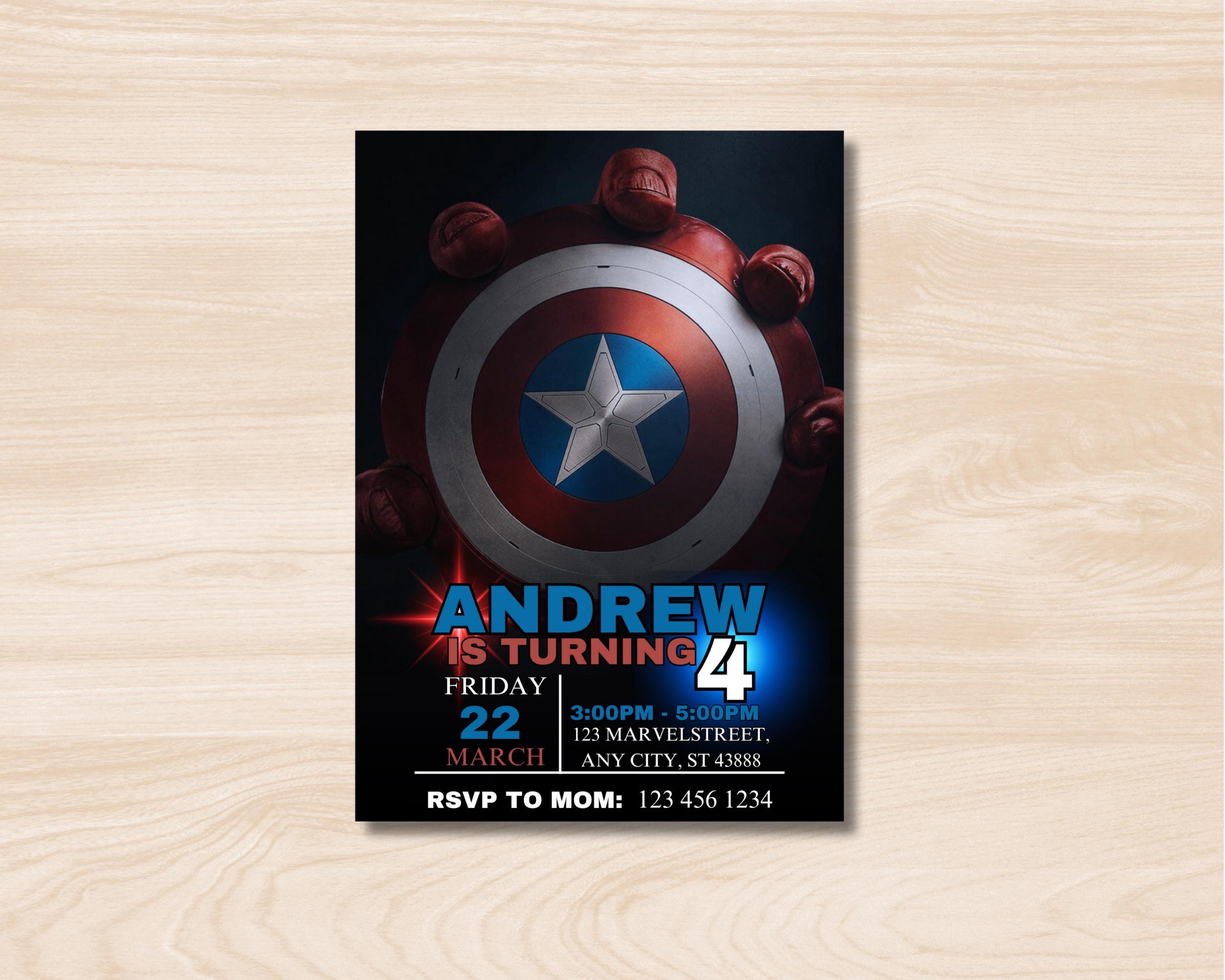 Captain America Birthday Invitation Editable Template, Captain America ...