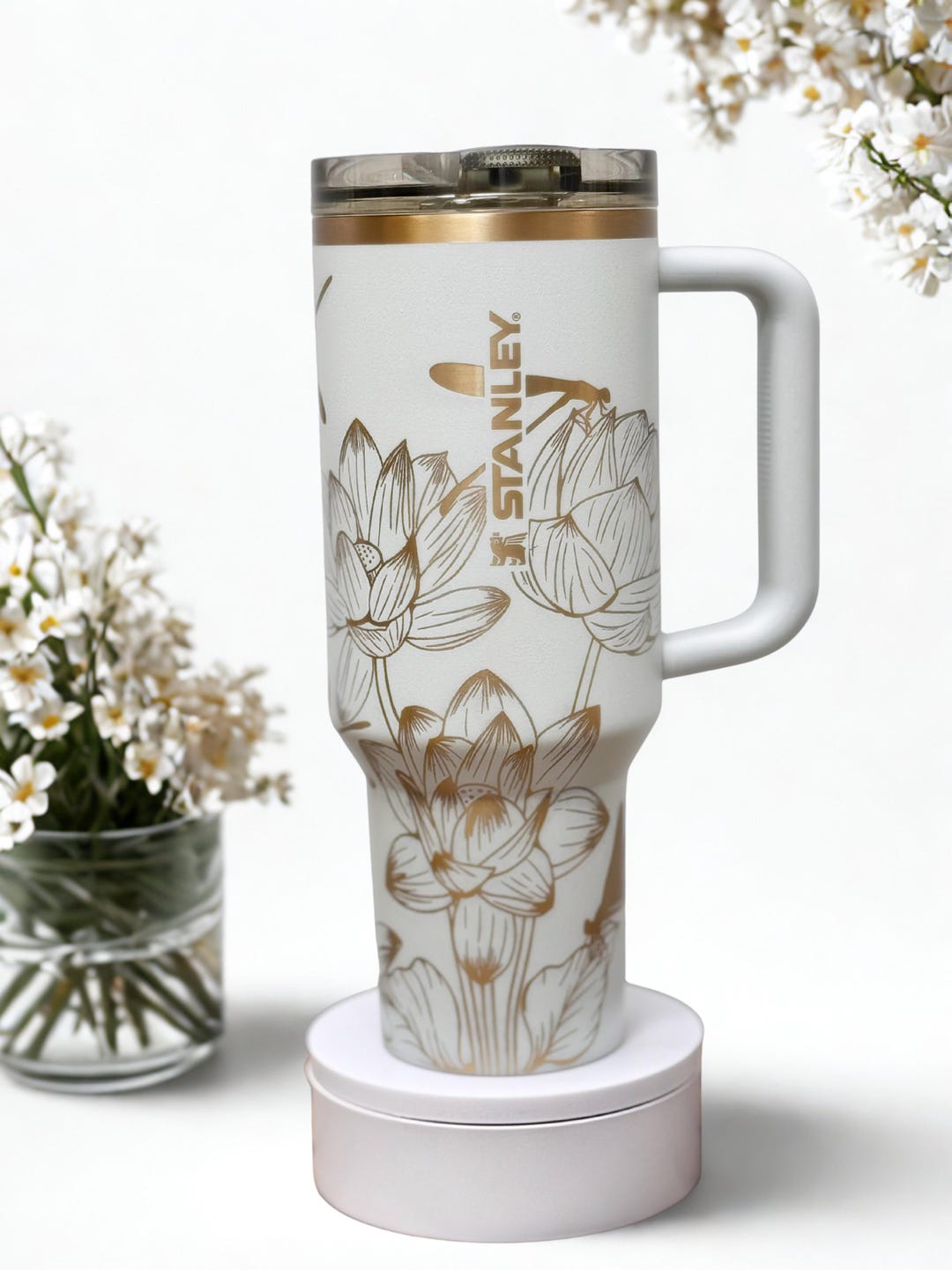 Laser Engraved Stanley Tumbler 40oz, Floral Dragonfly Design - Etsy