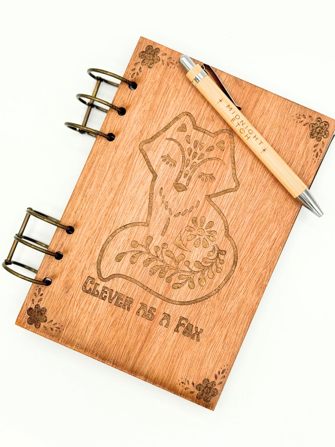 Wooden Fox Notebook Engraved Design Rustic Journal Handmade Gift Eco ...