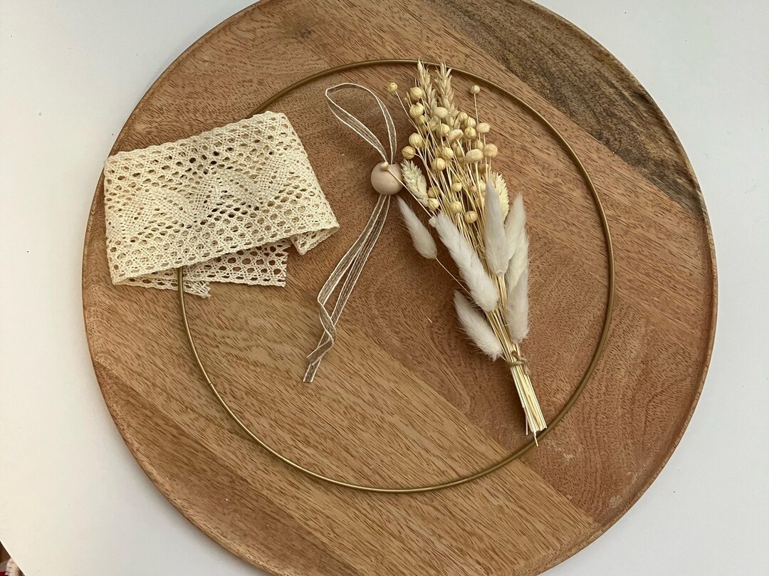 DIY Rustical Wreath Set, Dried Flower Hoop Kit, Cream Boho Wall Hanging ...