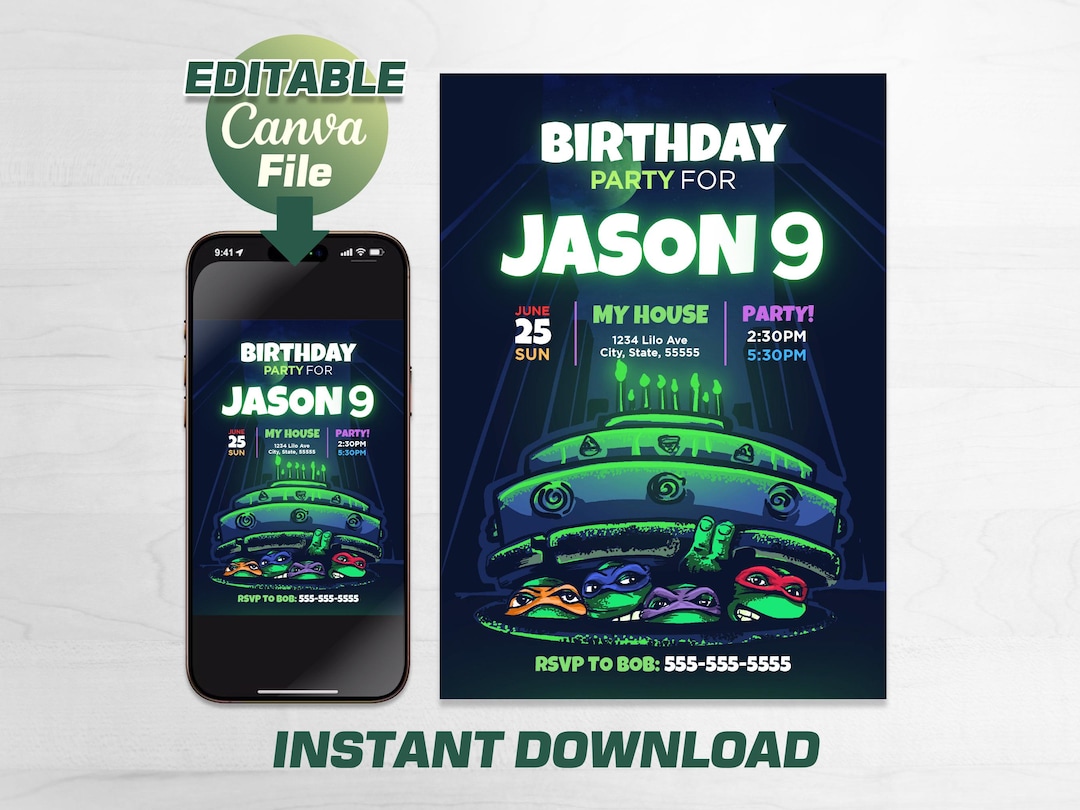 Editable Teenage Mutant Ninja Turtles Birthday Invitation! Cowabunga ...