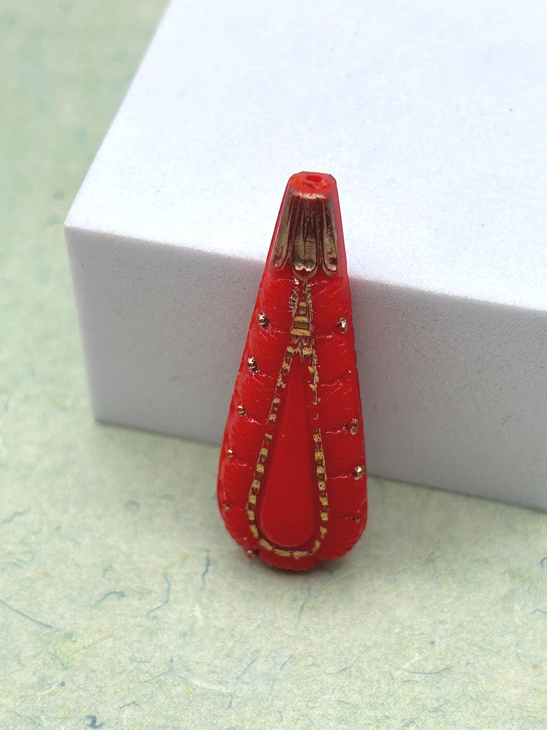 Vintage Art Deco Red & Gold Glass Pendant - Etsy