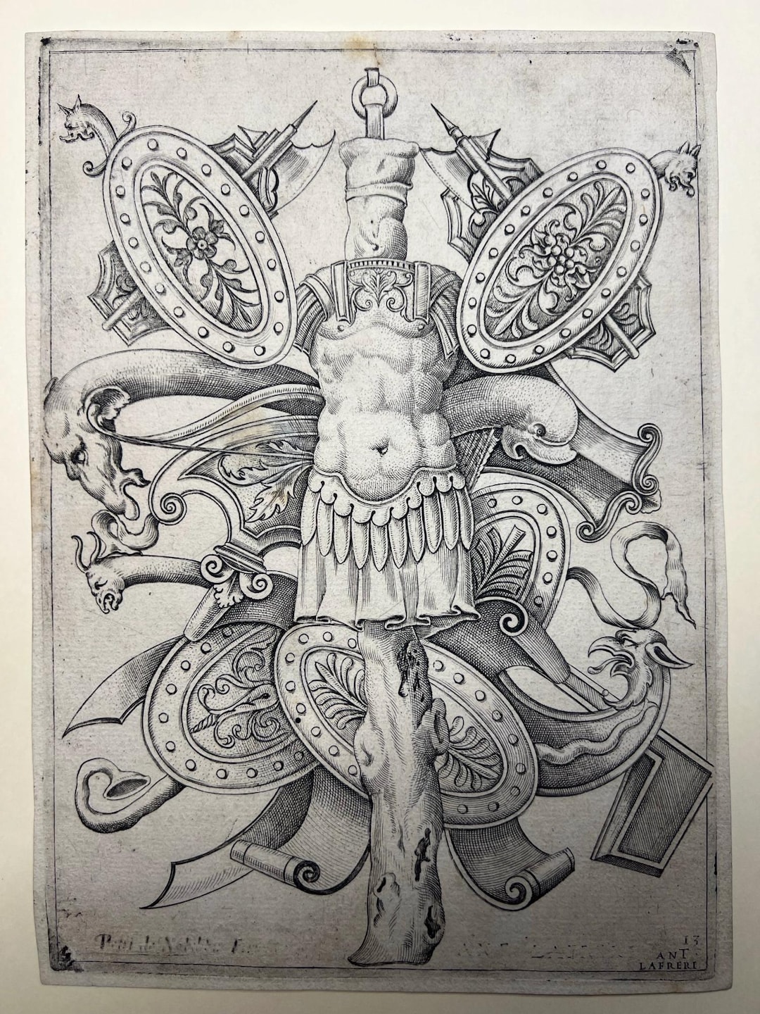 16th-century Engraving by Enea Vico — A Trophy With a Cuirass on the ...