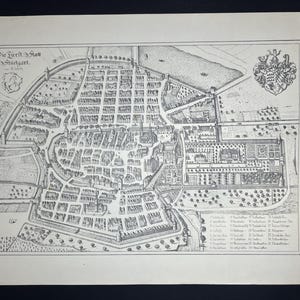Map of Stuttgart – 19th Lithograph After a 17th Engraving – German City ...