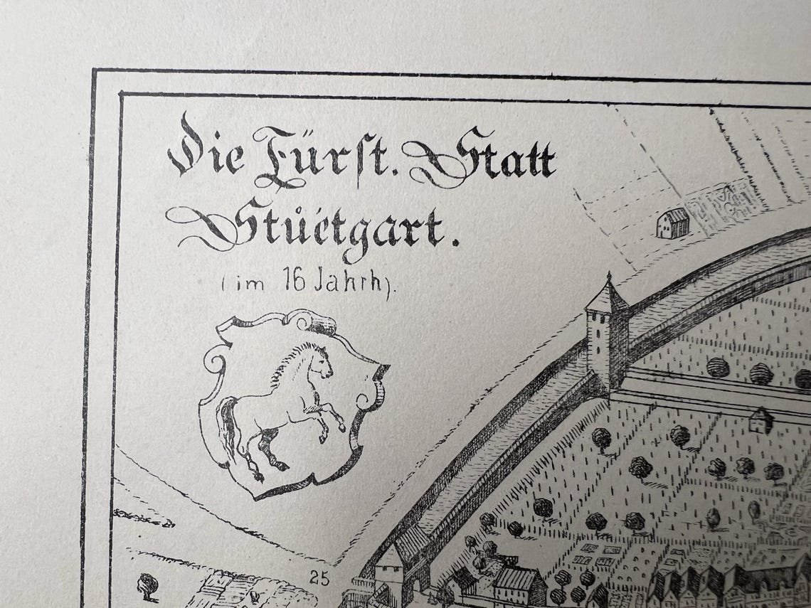 Map of Stuttgart – 19th Lithograph After a 17th Engraving – German City ...