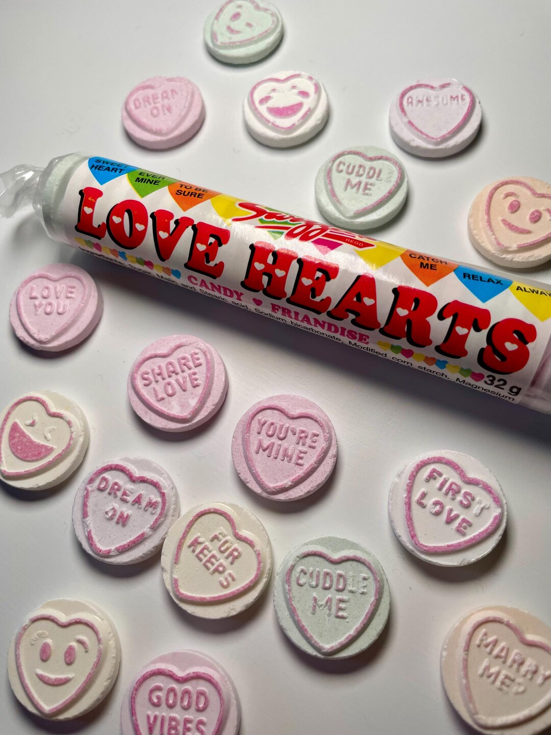 1 ROLL - Swizzels Vegan Dye Free Giant Love Hearts Fizzy Candy ...