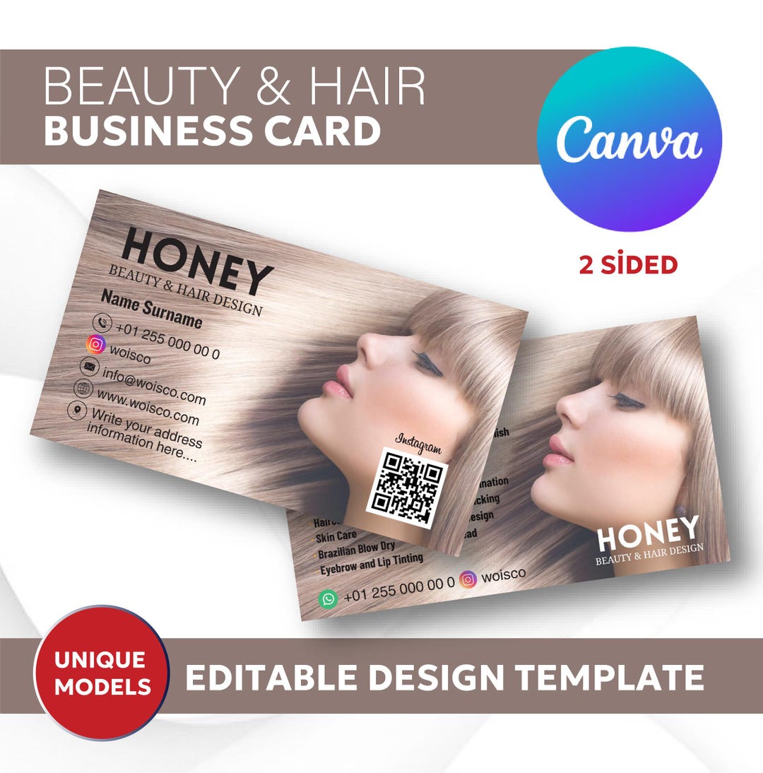 Editable Beauty Salon Business Card Template • Hair Nails • Canva ...