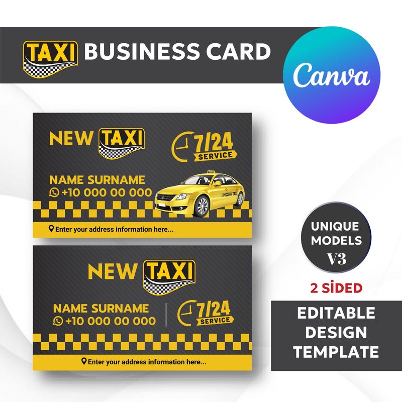 Taxi Business Card Template - Etsy
