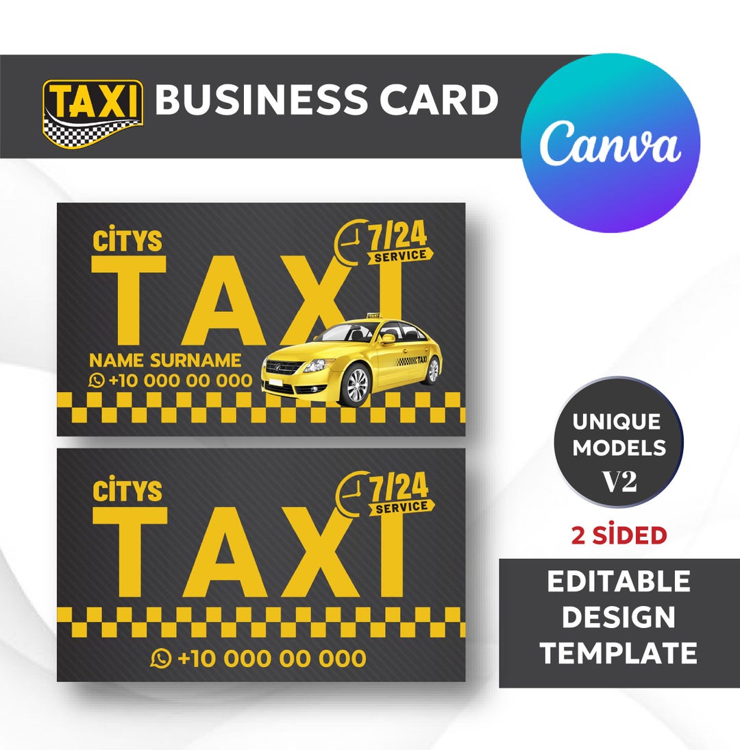 Editable Taxi Business Card Template • Modern Cab & Transport Agency ...
