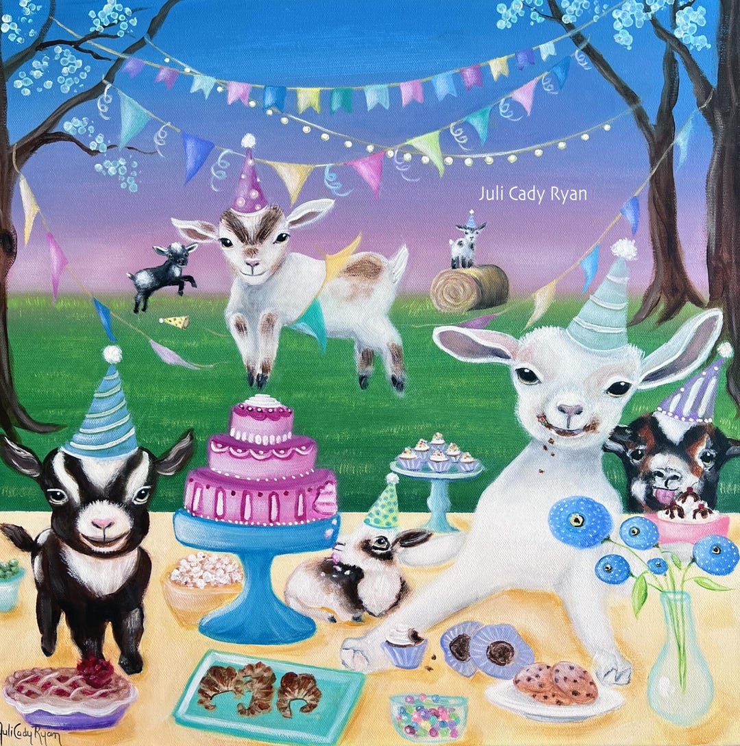 Baby Goat Party Whimsical Poster Print, 4 Sizes! - Etsy
