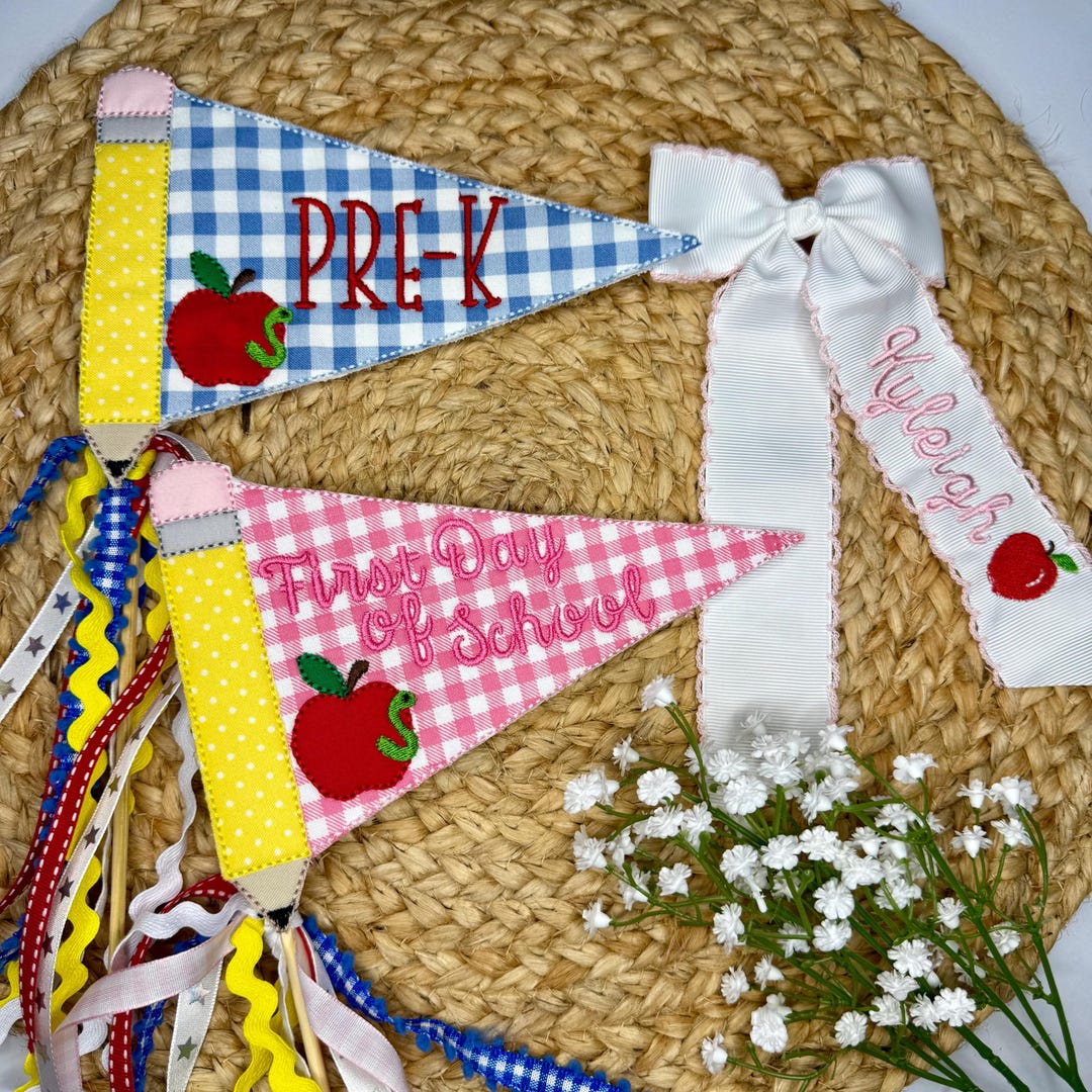 Embroidered First Day of School Pennant – Custom Photo Prop, Keepsake ...