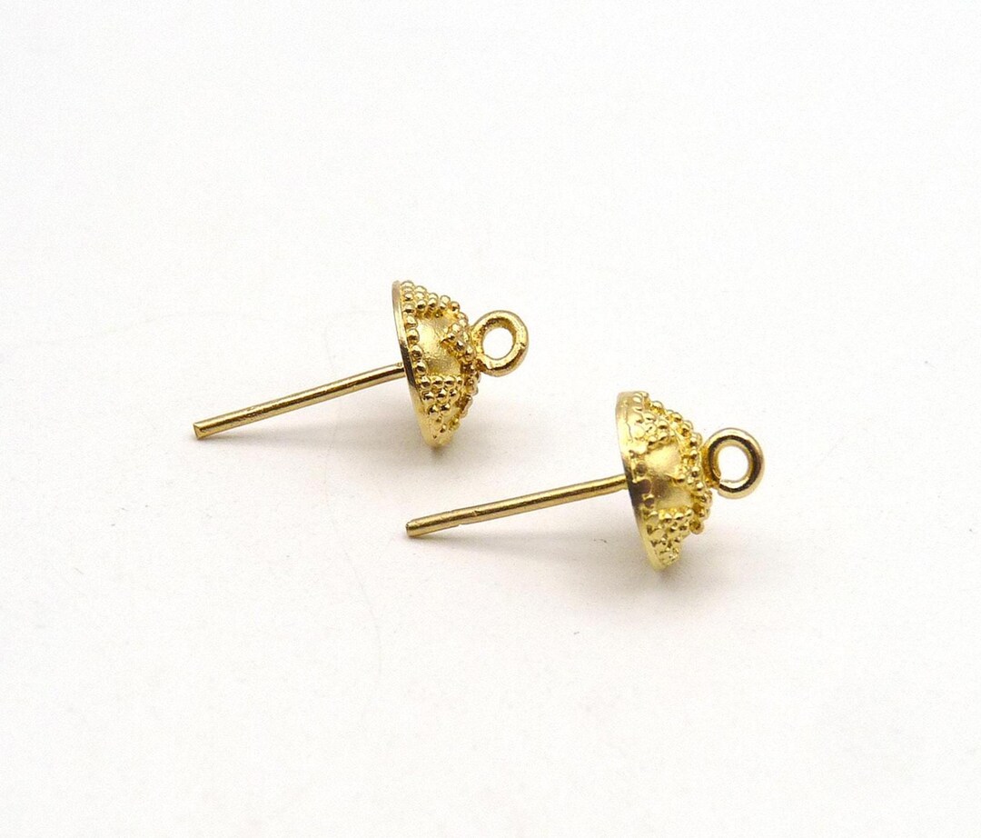 24k Gold Over Silver Ornate Bali Caps With Closed Hanging Loop and Peg ...