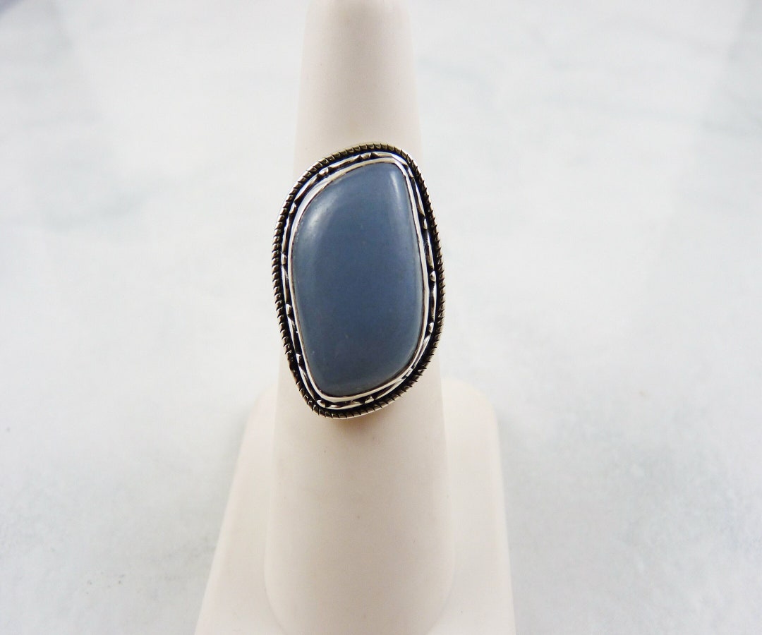 Vintage Sterling Silver Blue Angelite Ring Size 5 3/4, Anhydrite ...