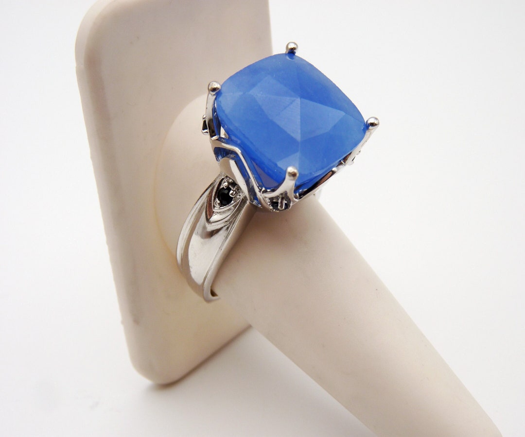 Vintage Sterling Silver Blue Jade and Blue Sapphire Large Statement ...