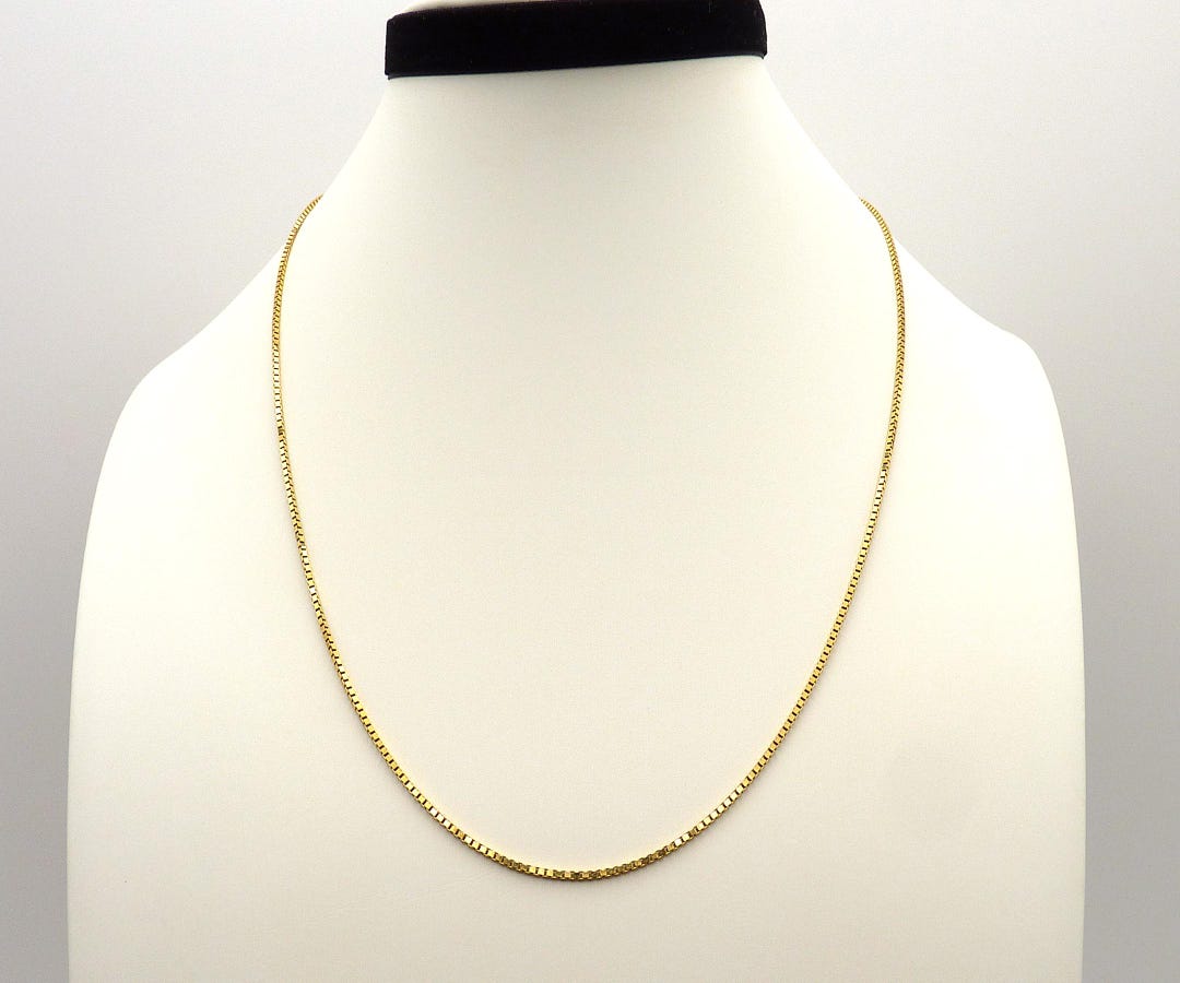 Vintage 14k Italian 18 Inch Box Chain Necklace, Yellow Gold, 1mm, Made ...