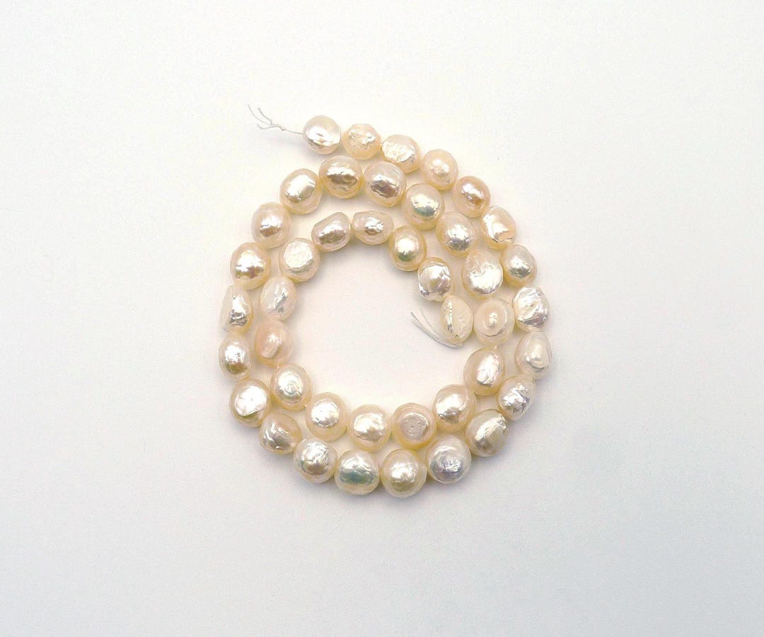 White Faceted 9 - 10mm Freshwater Cultured Pearls, 15 1/2