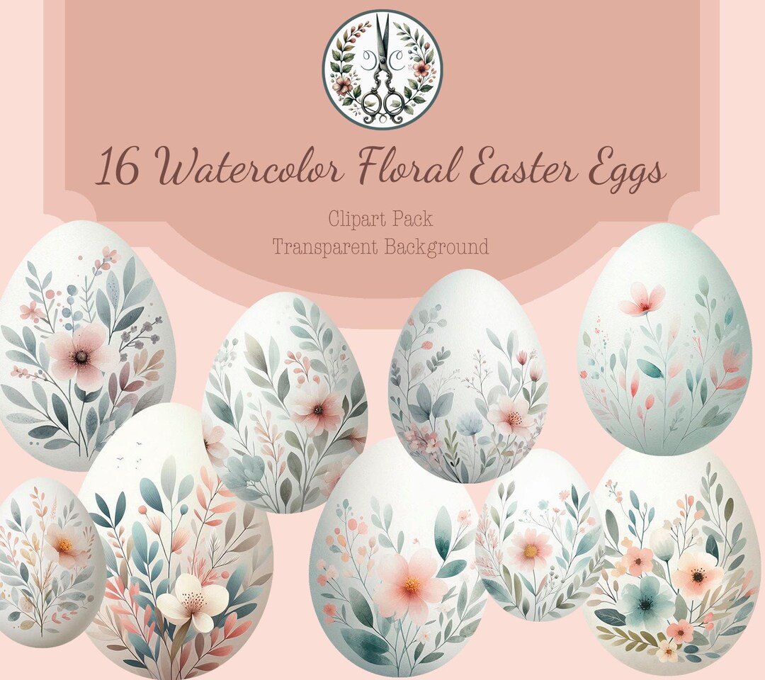 Set of 16 Watercolor Floral Easter Eggs Clipart PNG Boho - Etsy