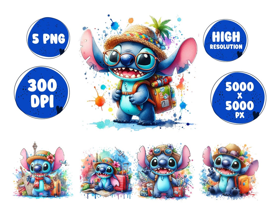 Stitch Tourist PNG: Watercolor Splash, Traveler Clipart (digital ...