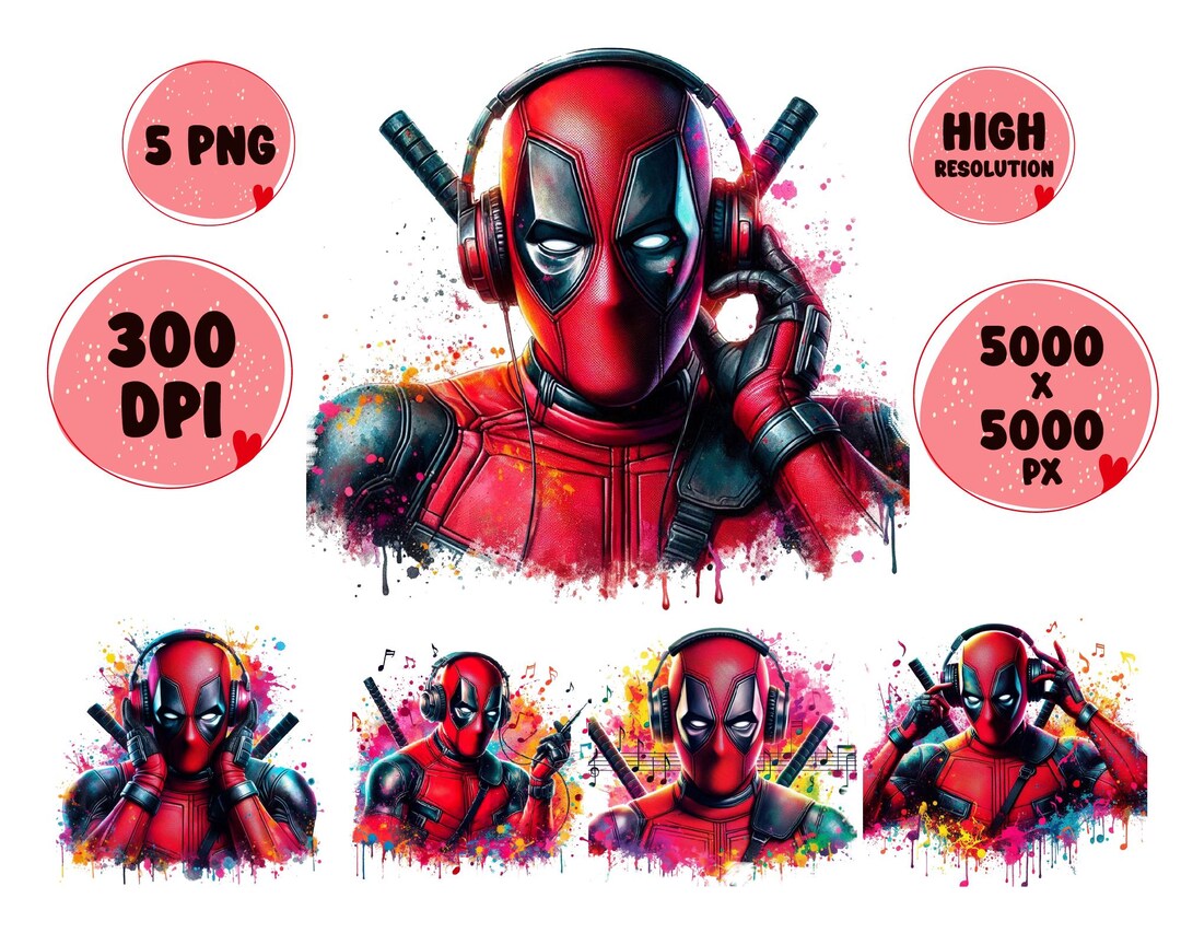 Deadpool Music Splash PNG: Watercolor Sublimation Designs (digital ...