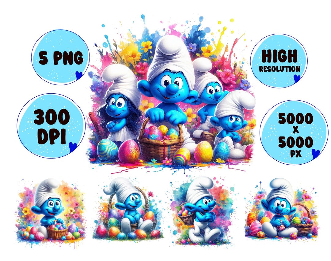 5 PNG Easter Smurf Png Splash and Watercolor Transparent Easter Holiday ...