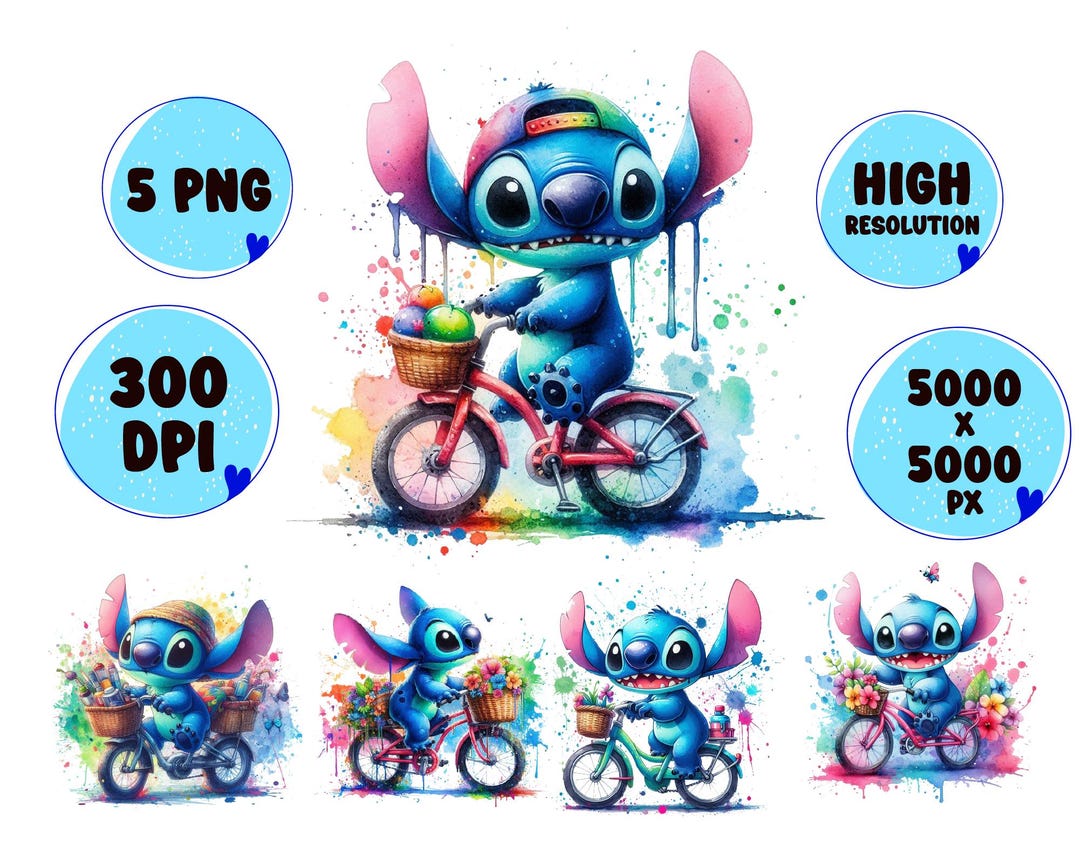 Stitch Bicycle 5 PNG Splash and Watercolor Png Transparent PNG File for ...