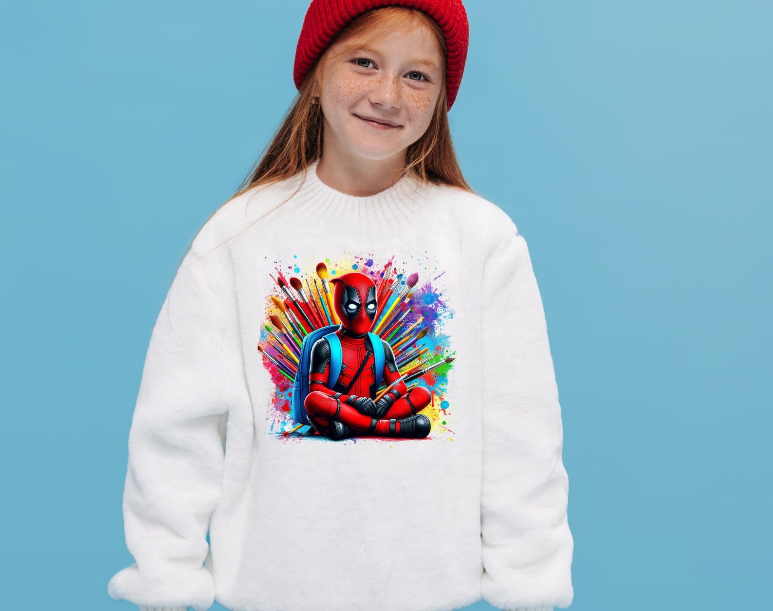 Child Deadpool PNG: Splash Watercolor Superhero Clipart (digital ...